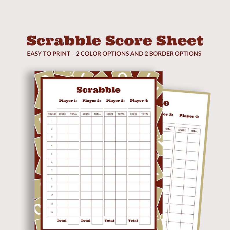 Scrabble Game Score Sheet, Printable Score Sheet, Scrabble Score Pad ...
