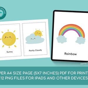 12 Weather Cards Weather Flashcards Pre-school Cards Rainbow ...