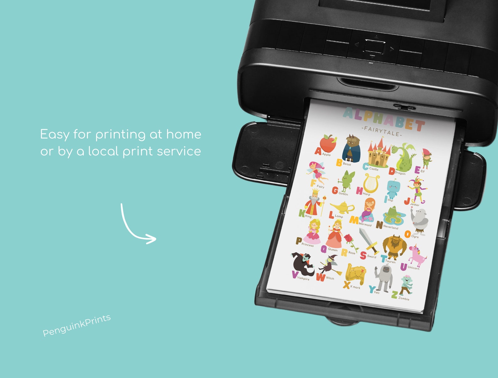 Fairytale Alphabet Poster Handwriting Chart Print Educational Wall Art ...