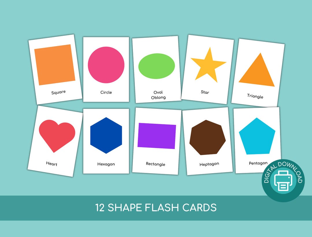 12 Shapes Flash Cards Preschool Materials Homeschool Printables ...