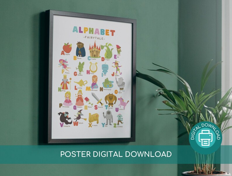 Fairytale Alphabet Poster Handwriting Chart Print Educational Wall Art ...