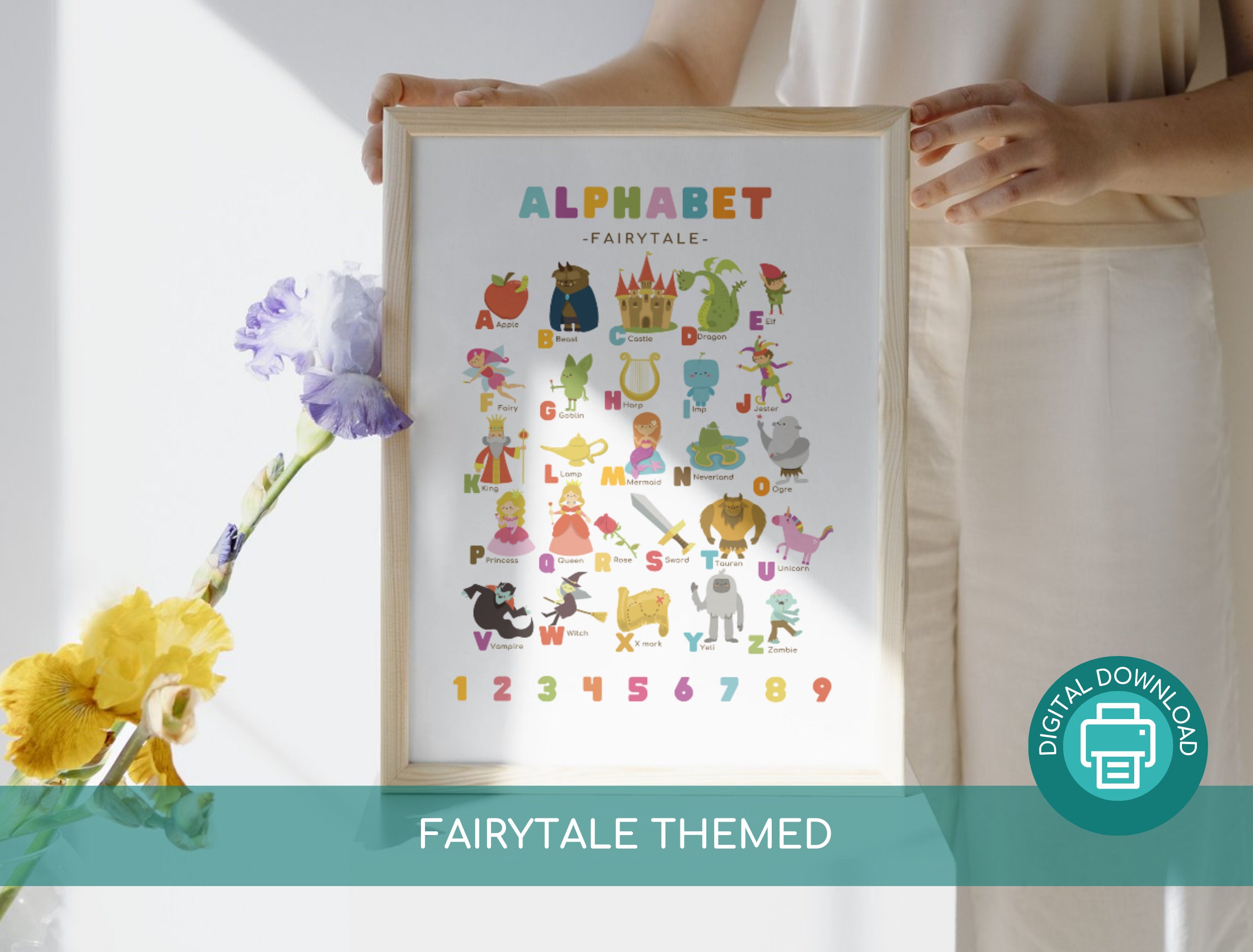 Fairytale Alphabet Poster Handwriting Chart Print Educational Wall Art ...