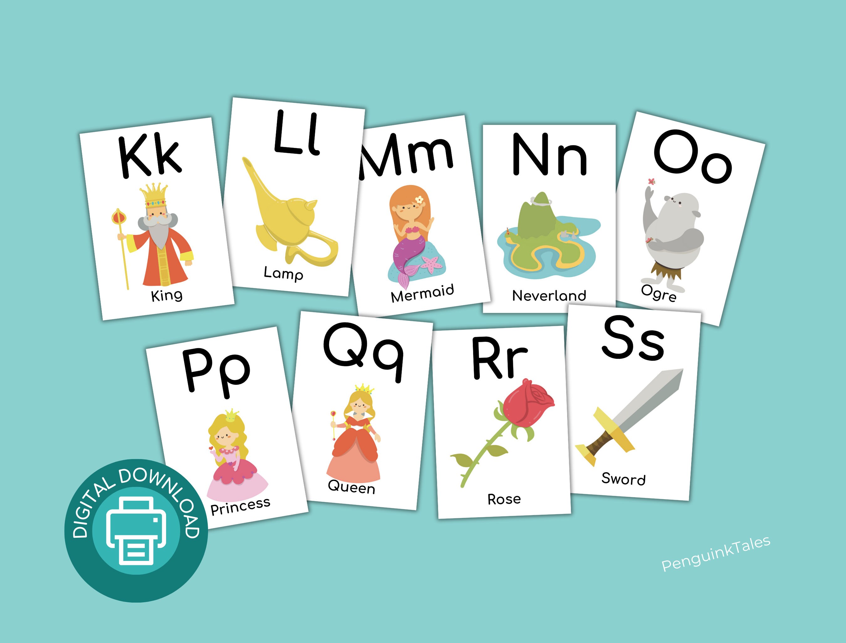 Fairytale Alphabet Flashcards for Kids A4 / Letter ABC Interactive ...