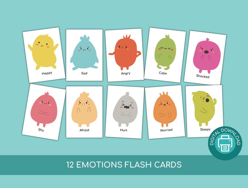 Cute Emotion Flashcards Feelings Calm Down Corner Feelings Poster ...