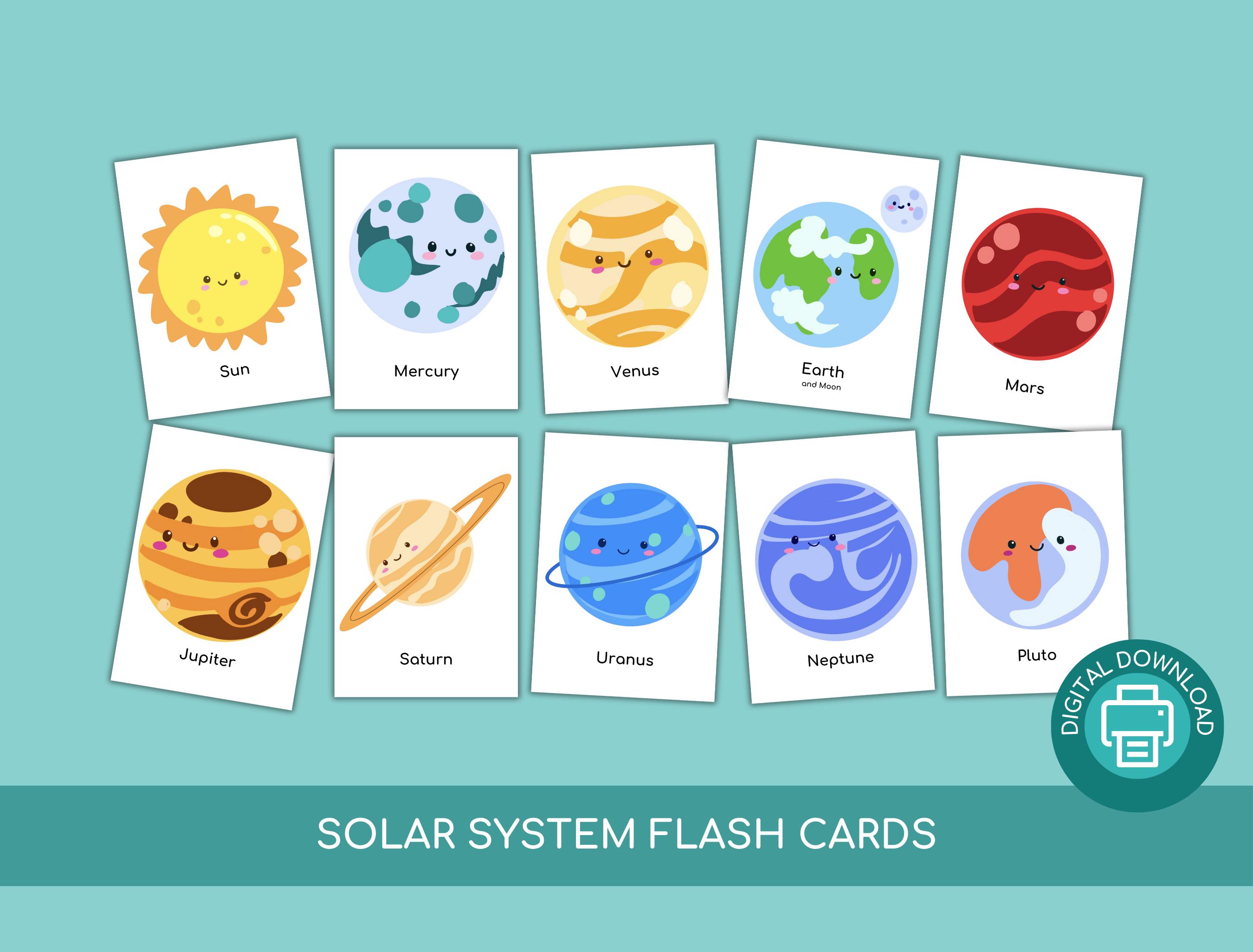 10 Solar System Cards Flashcards Pre-school Cards Rainbow Educational ...