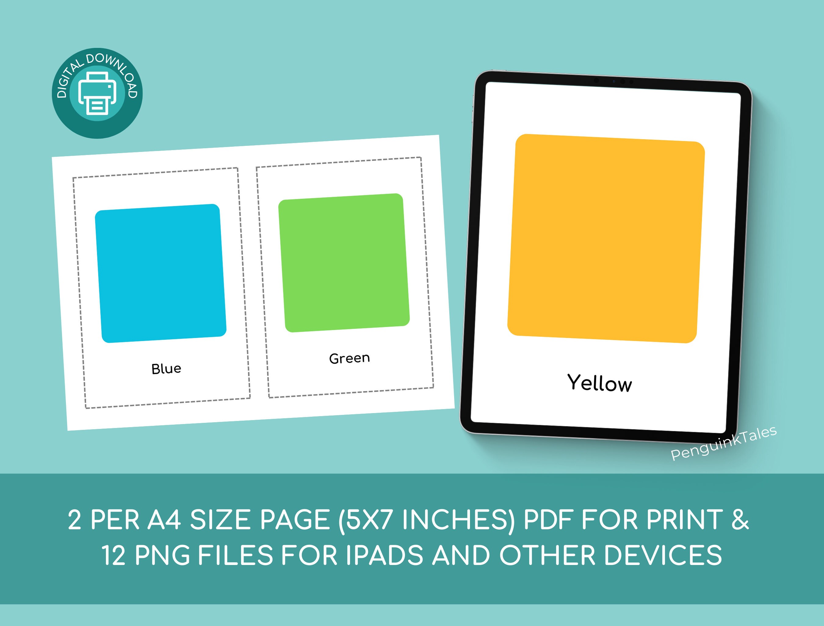 12 Color Cards Flashcards Flash Cards Pre-school Cards Educational ...