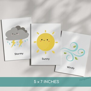 12 Weather Cards Weather Flashcards Pre-school Cards Rainbow ...