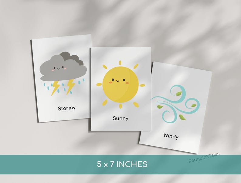 12 Weather Cards Weather Flashcards Pre-school Cards Rainbow ...