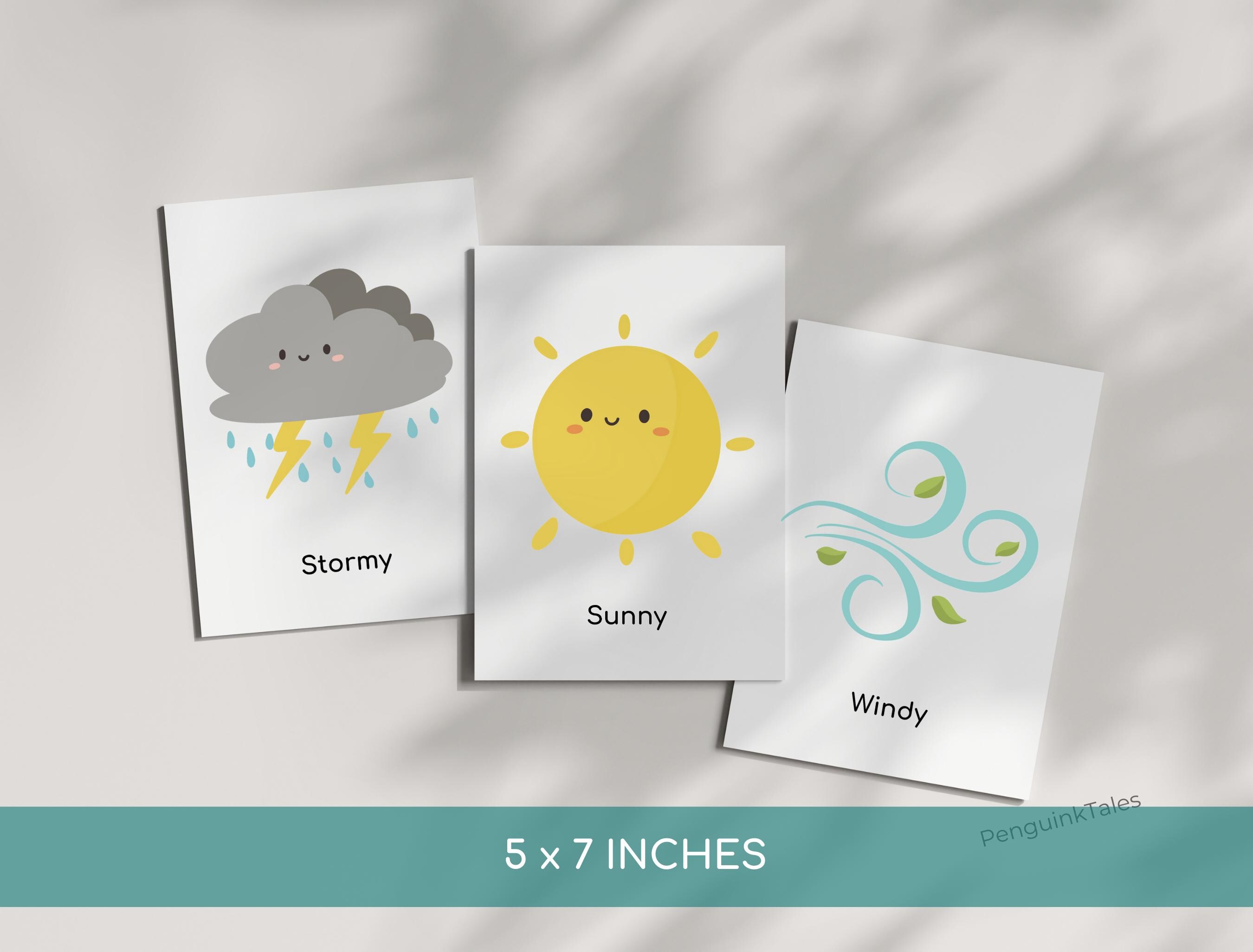 12 Weather Cards Weather Flashcards Pre-school Cards Rainbow ...