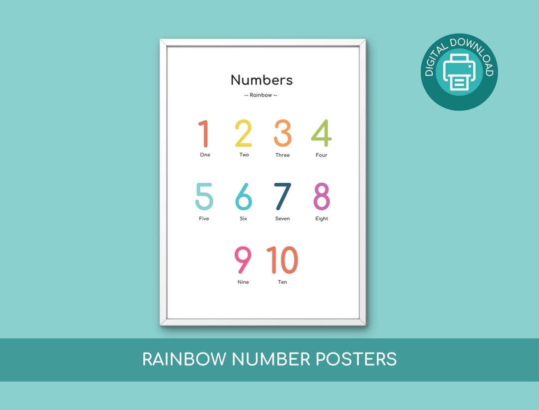 Rainbow Number Poster Handwriting Chart Print Educational Wall Art ...