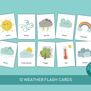 12 Weather Cards Weather Flashcards Pre-school Cards Rainbow ...