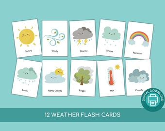 12 Weather Cards | Montessori Flashcards | Pre-school Cards | Rainbow ...