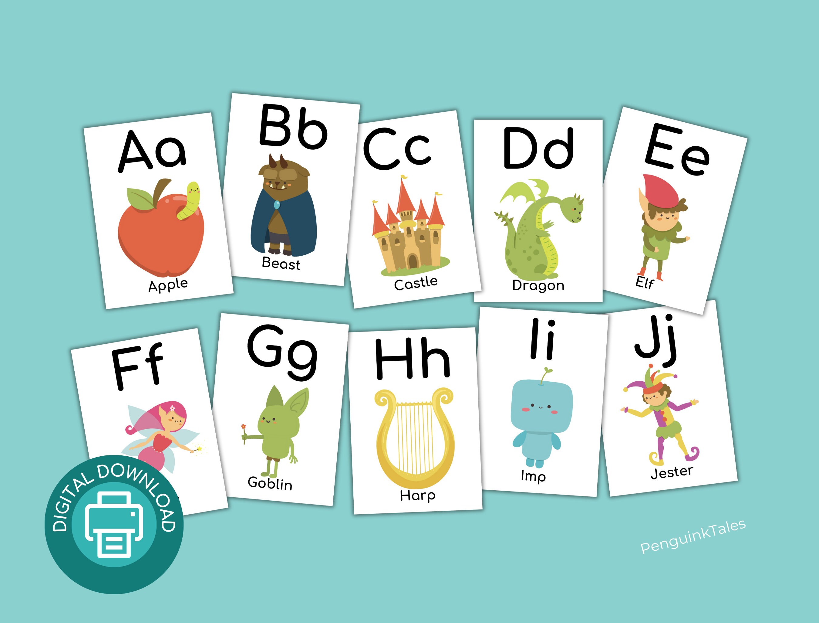 Fairytale Alphabet Flashcards for Kids A4 / Letter ABC Interactive ...