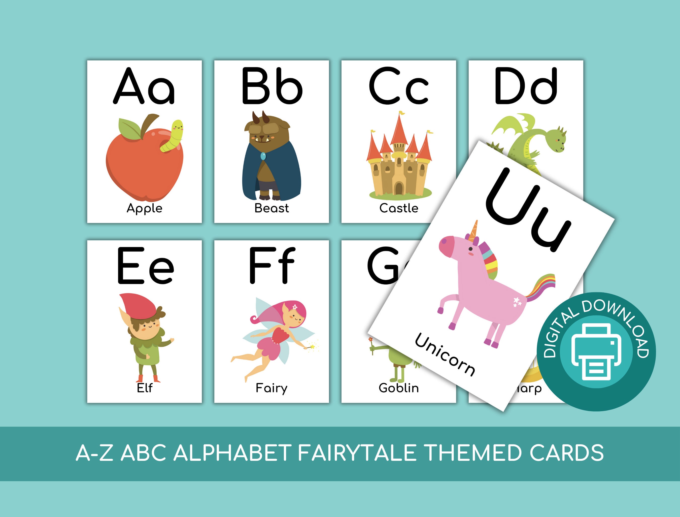 Fairytale Alphabet Flashcards for Kids A4 / Letter ABC Interactive ...