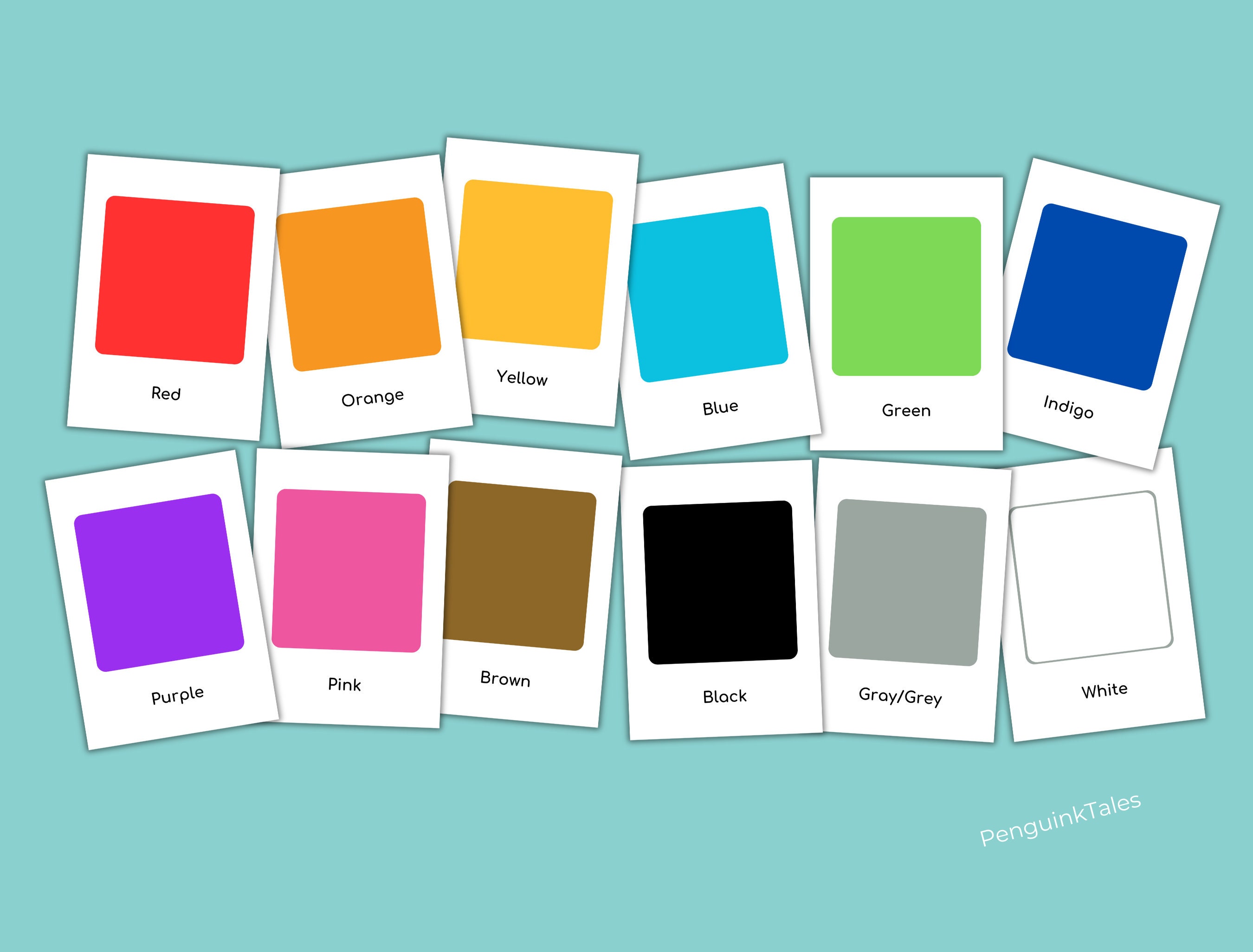 12 Color Cards Flashcards Flash Cards Pre-school Cards Educational ...