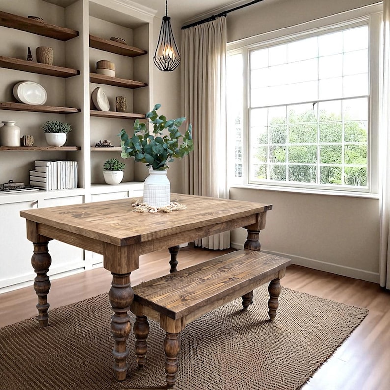 Dasha - Custom Built Dining Table With Bench - 100% Solid Wood - RH ...