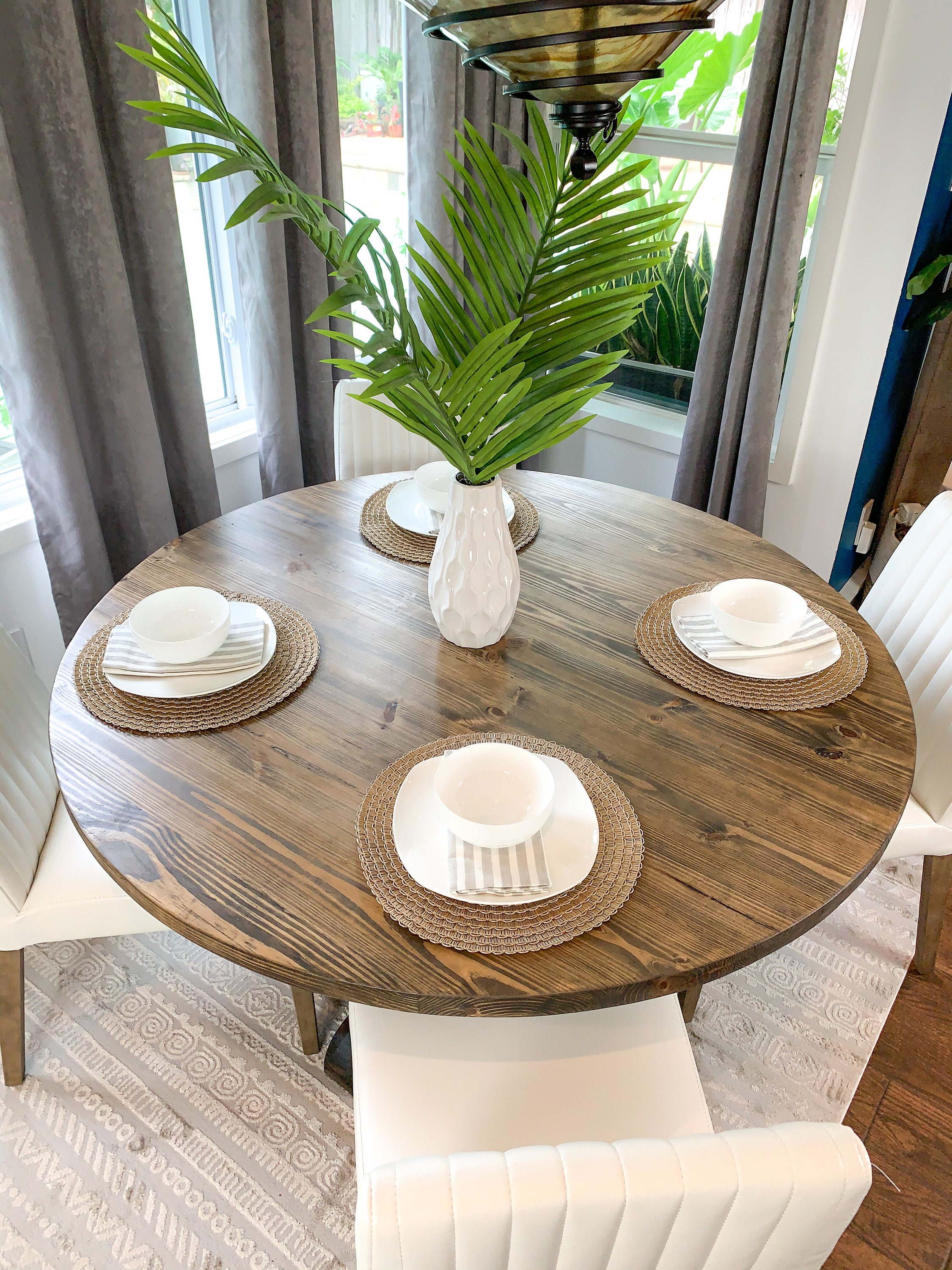 Solid Wood Round Dining Table - Farmhouse Kitchen Table – Pedestal ...