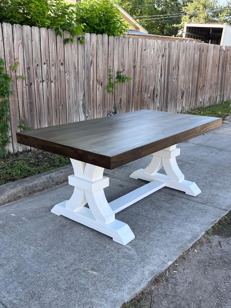 LEONA - Custom Built Dining Table - 100% Solid Wood Table - Trestle Curved Base - RH Modern ...