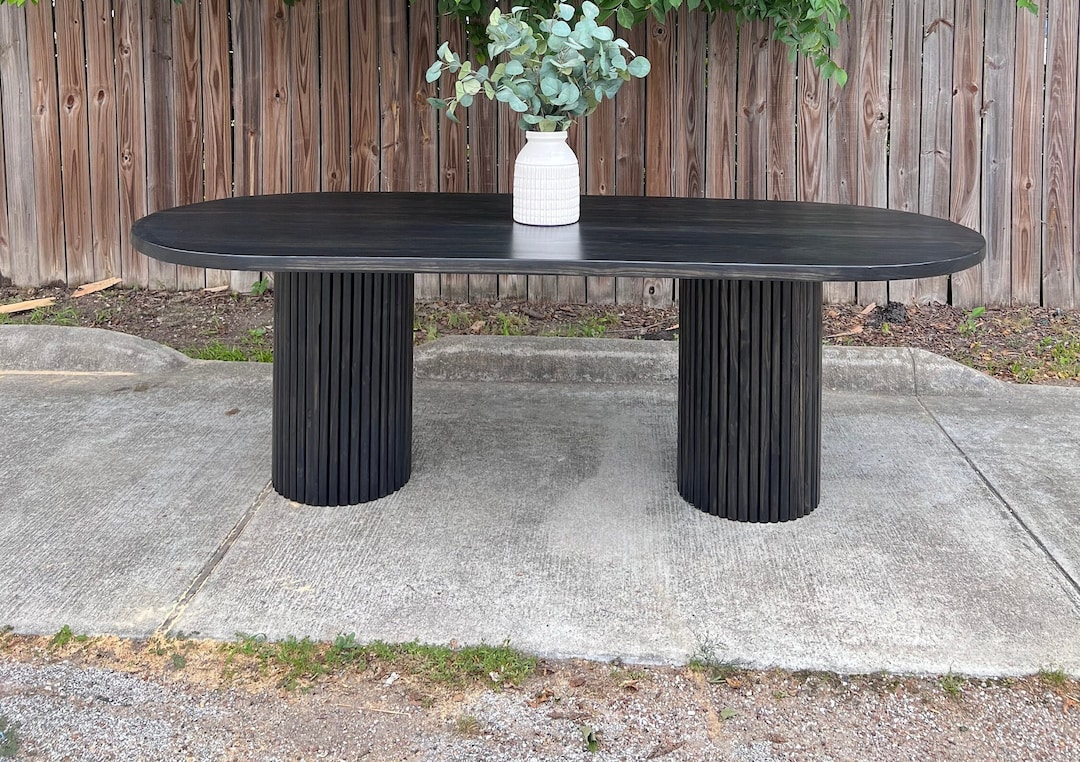 SIENNA - Custom Racetrack Oval Dining Table Fluted Base Pedestals ...