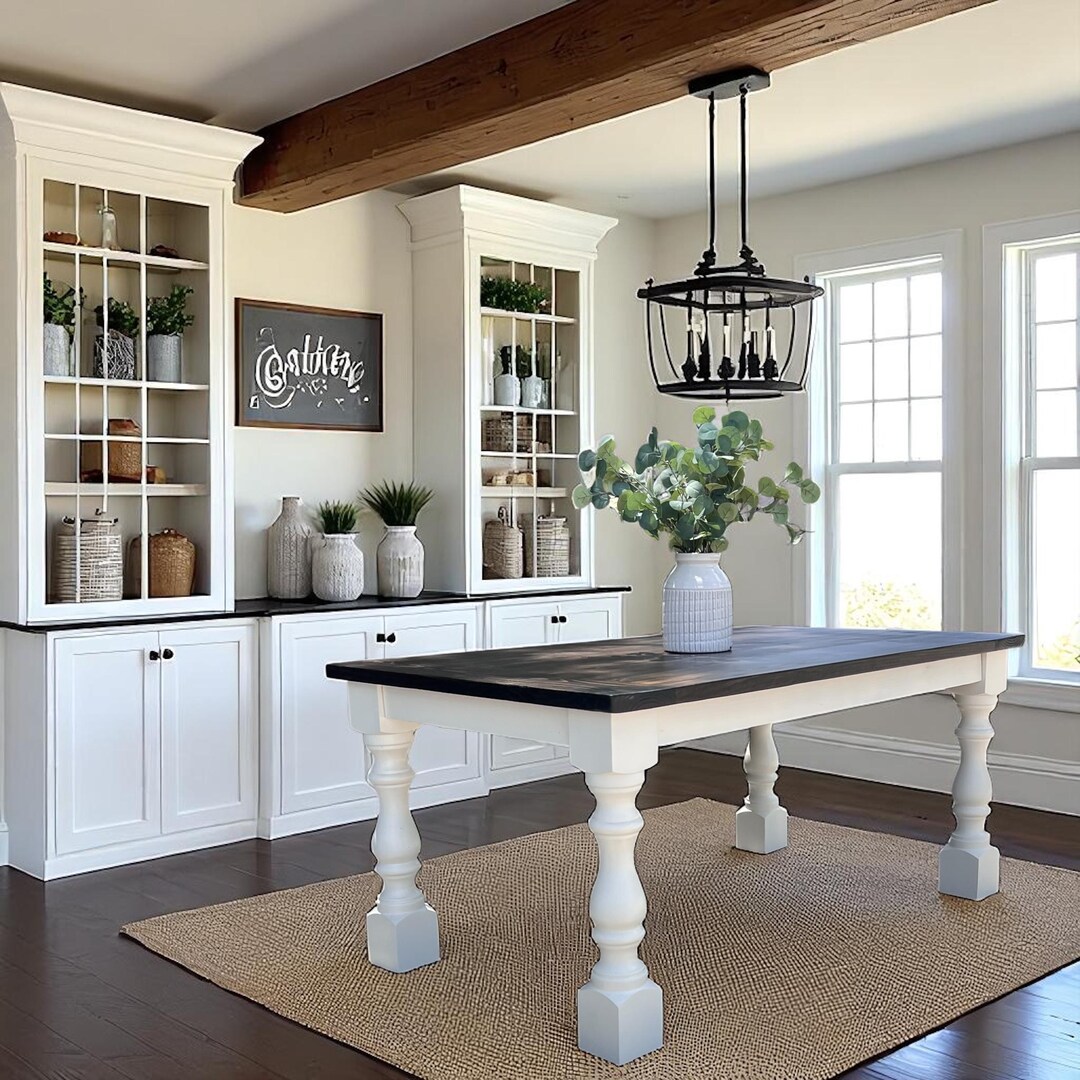 Modern Farmhouse Dining Table | Solid Wood Table With Turned Legs ...