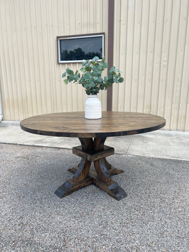 ELEANOR Custom Round Dining Table & Bench Curved Base Pedestals Solid ...