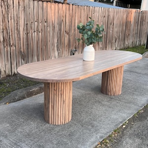 SIENNA - Customizable Racetrack Oval Dining Table Fluted Base Pedestals ...