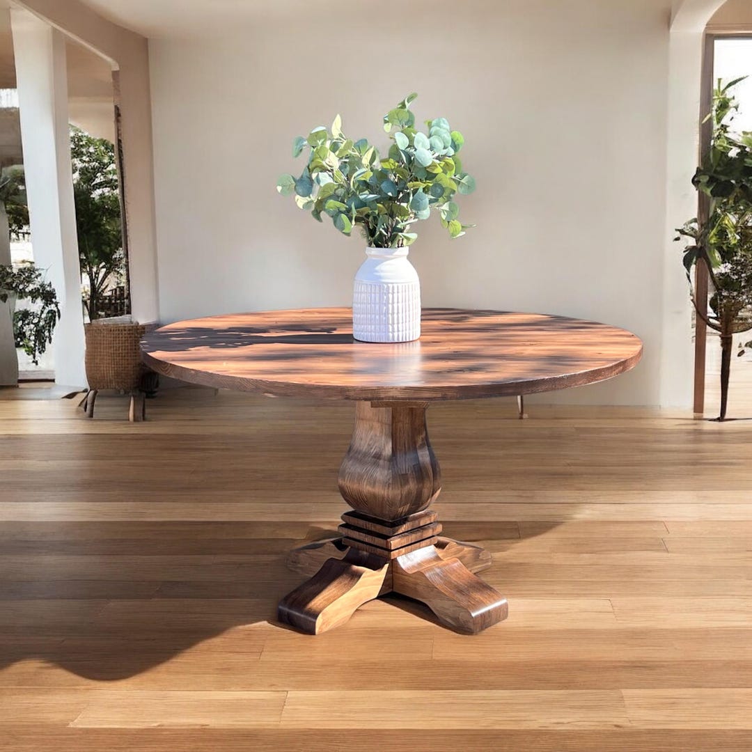 Handcrafted Solid Wood Round Dining Table Curved Base Pedestals ...