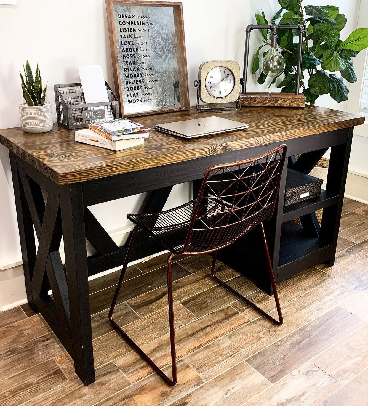 Custom Rustic Farmhouse Desk 100% Solid Wood Office Desk Handcrafted X ...