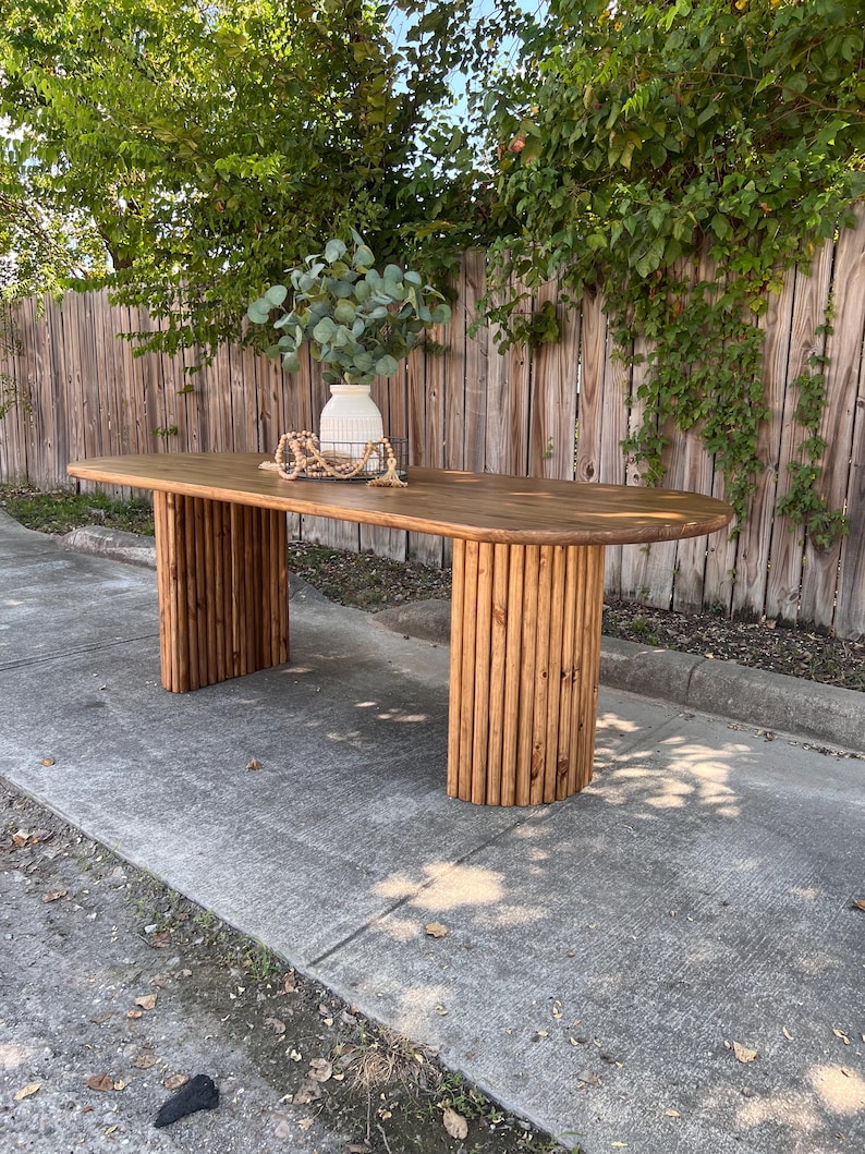 Solid Wood Racetrack Oval Dining Table Fluted Base Pedestals - Solid ...