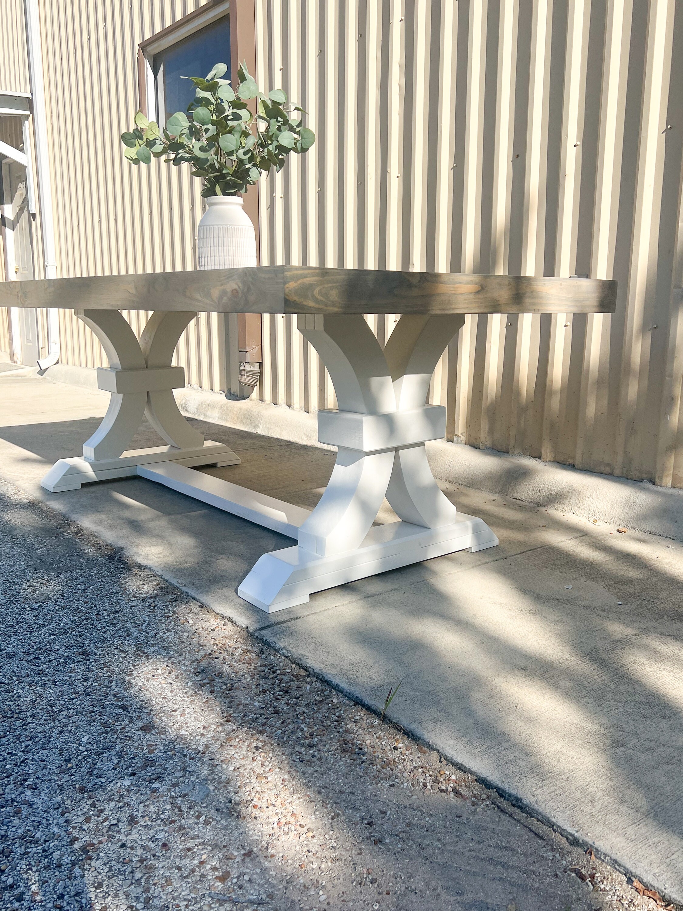 LEONA Custom Built Dining Table 100% Solid Wood Table Trestle Curved ...