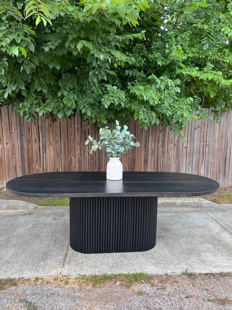 CELINE - Custom Oval Racetrack Table, Solid Wood Table, Fluted Pedestal ...