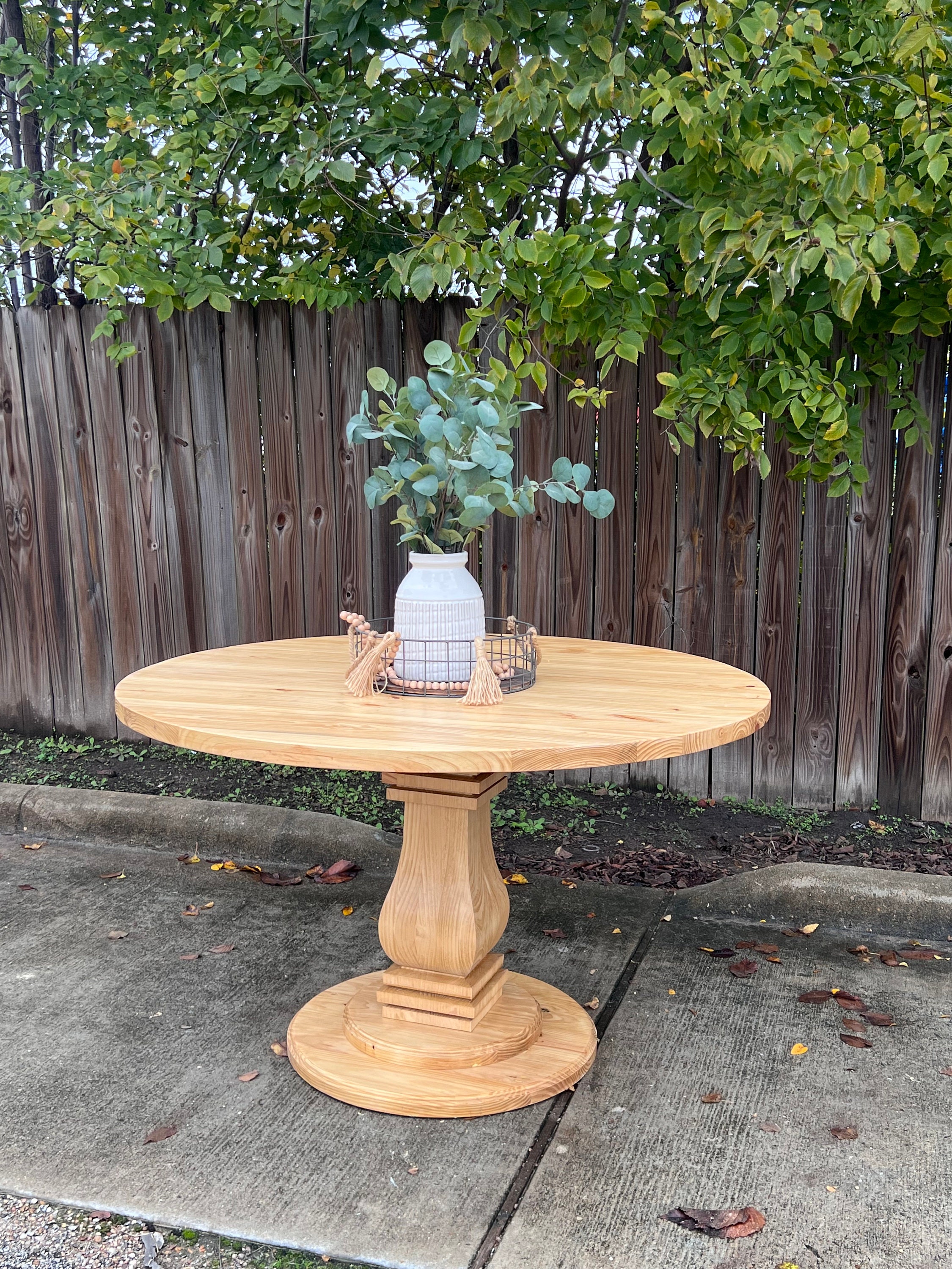 Solid Wood Round Dining Table Curved Base Pedestals - Modern Rustic ...