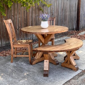 STELLA - Custom Round Dining Table Farmhouse Table Set - Chair & Curved ...