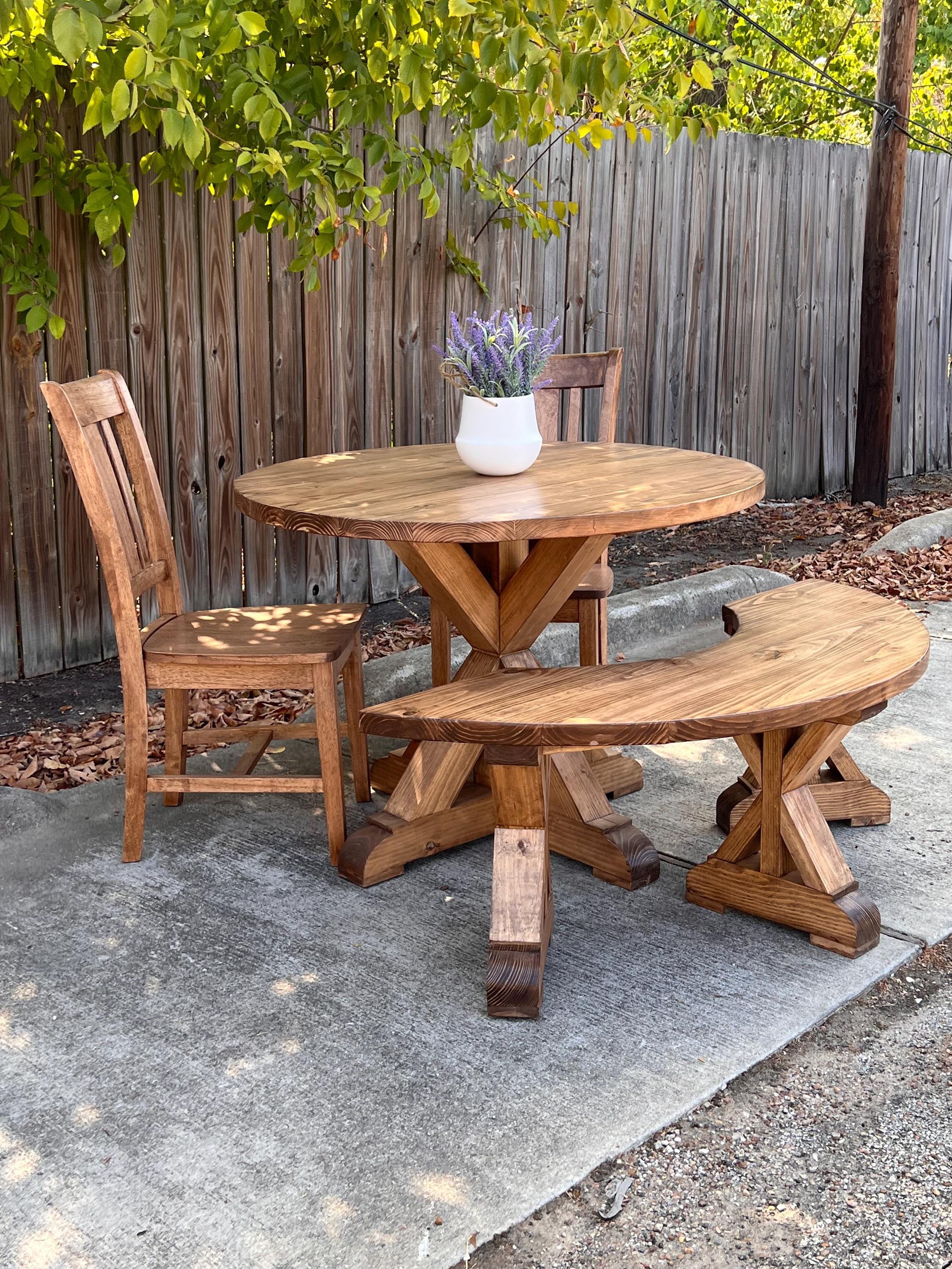 STELLA Custom Round Dining Table Farmhouse Table Set Chair & Curved ...