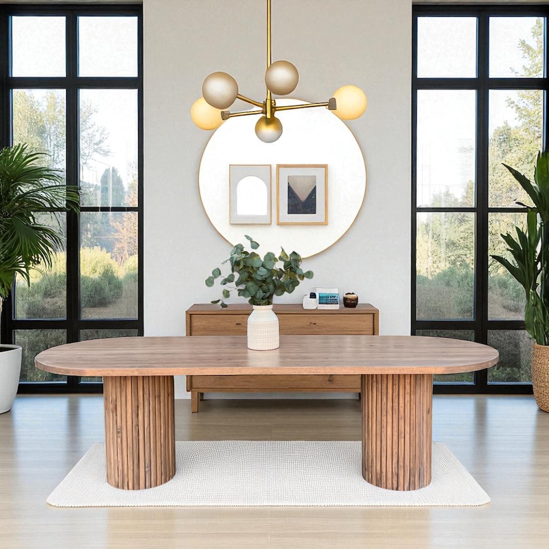 SIENNA - Customizable Racetrack Oval Dining Table Fluted Base Pedestals ...