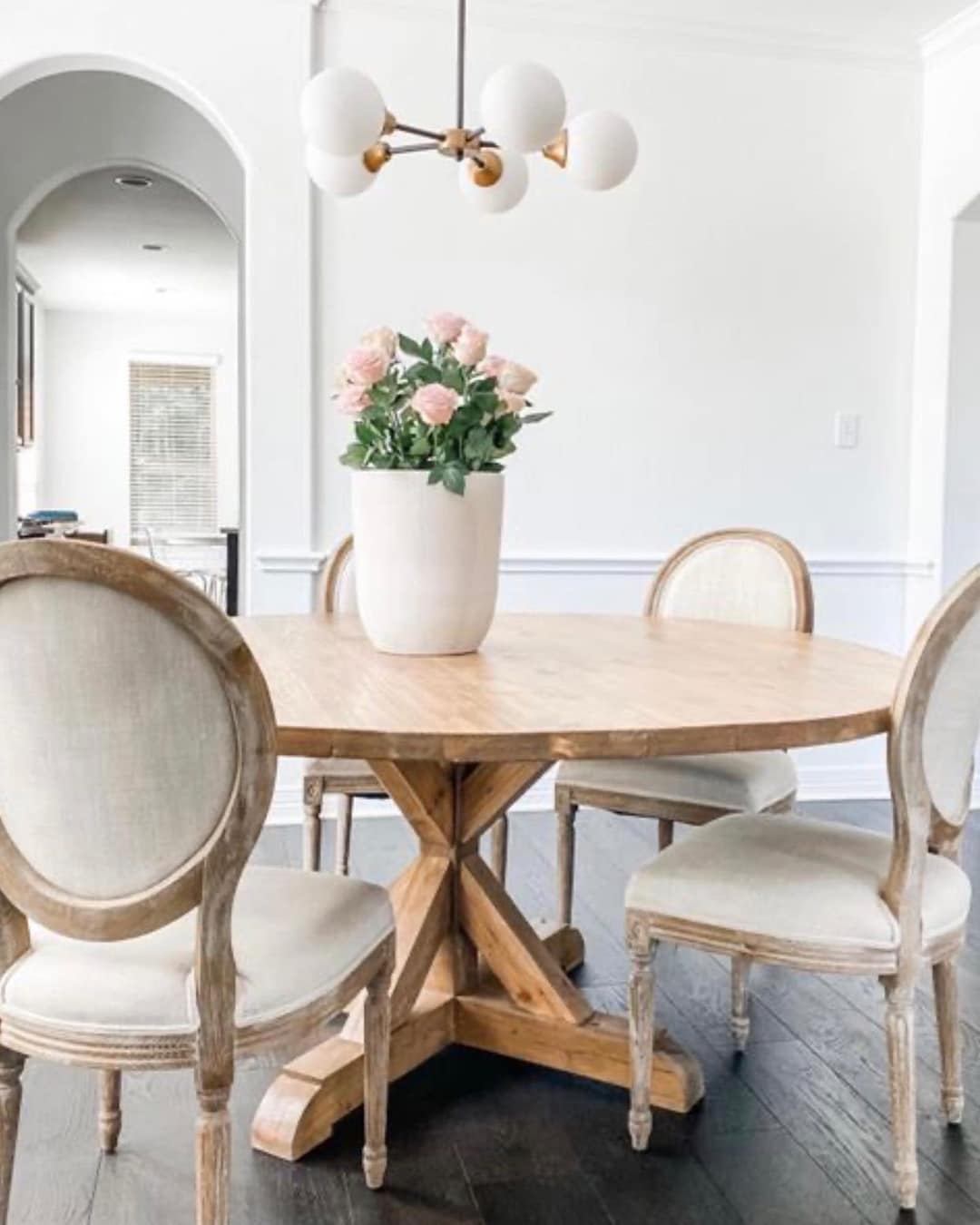 Solid Wood Round Dining Table - Farmhouse Kitchen Table – Pedestal ...