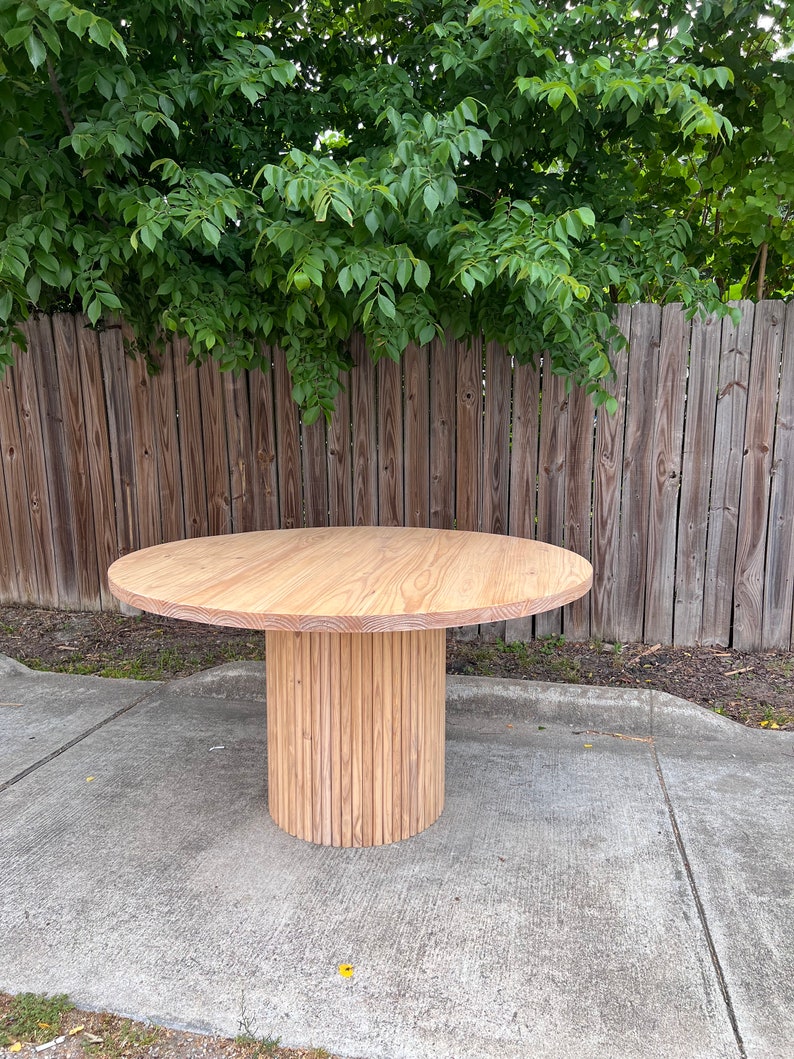 SIENNA Custom Round Dining Table Fluted Base Pedestal Solid Wood Table ...