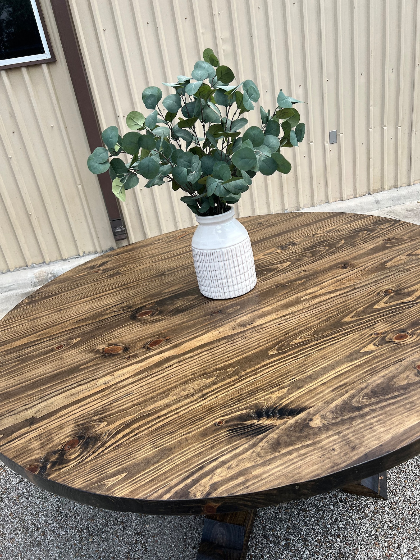 ELEANOR Custom Round Dining Table & Bench Curved Base Pedestals Solid ...