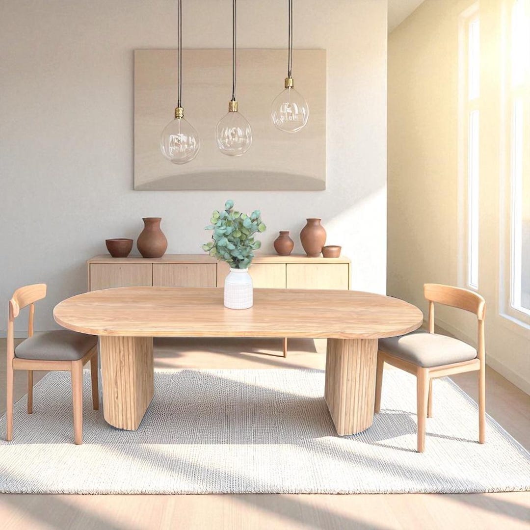 Solid Wood Racetrack Oval Dining Table Fluted Base Pedestals - Modern ...