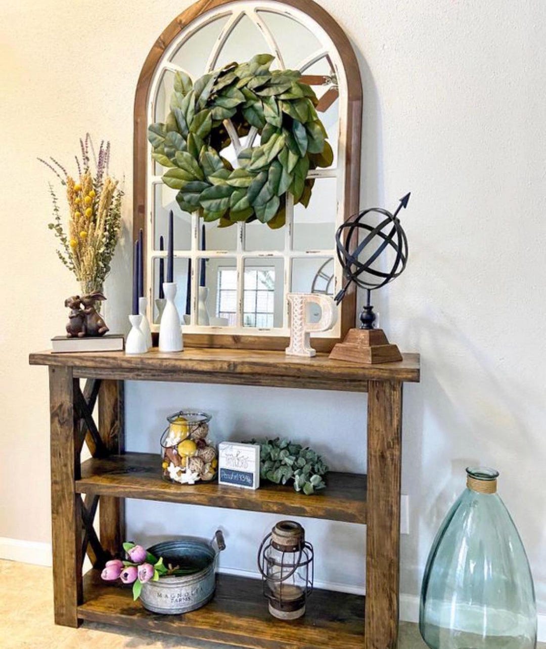 Rustic Farmhouse Entry Table: Solid Wood Console With X Accents - Etsy