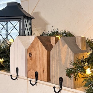 Single Handcrafted Rustic Wood House Stocking Holder | Solid Wood ...