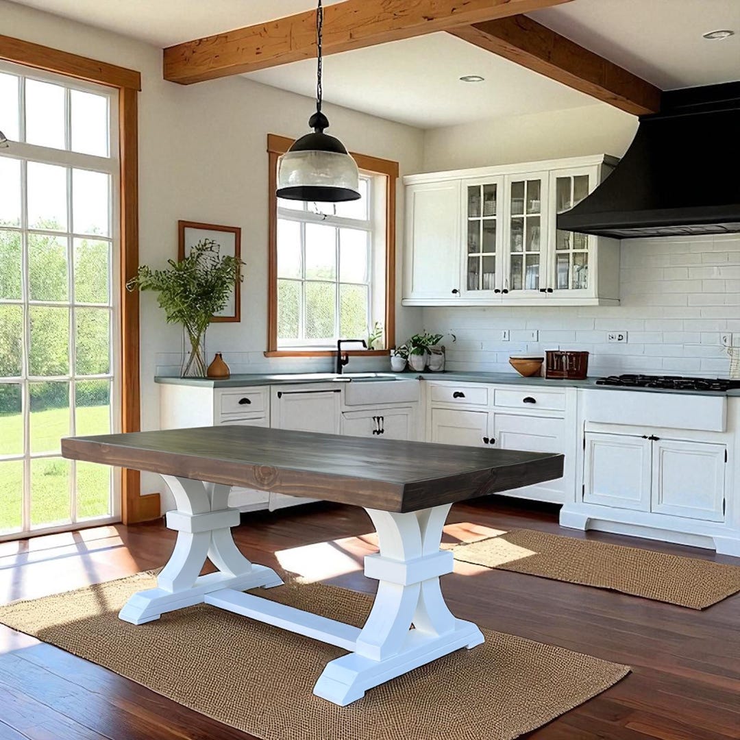 Solid Wood Dining Table - Handcrafted Solid Wood Table - Trestle Curved ...