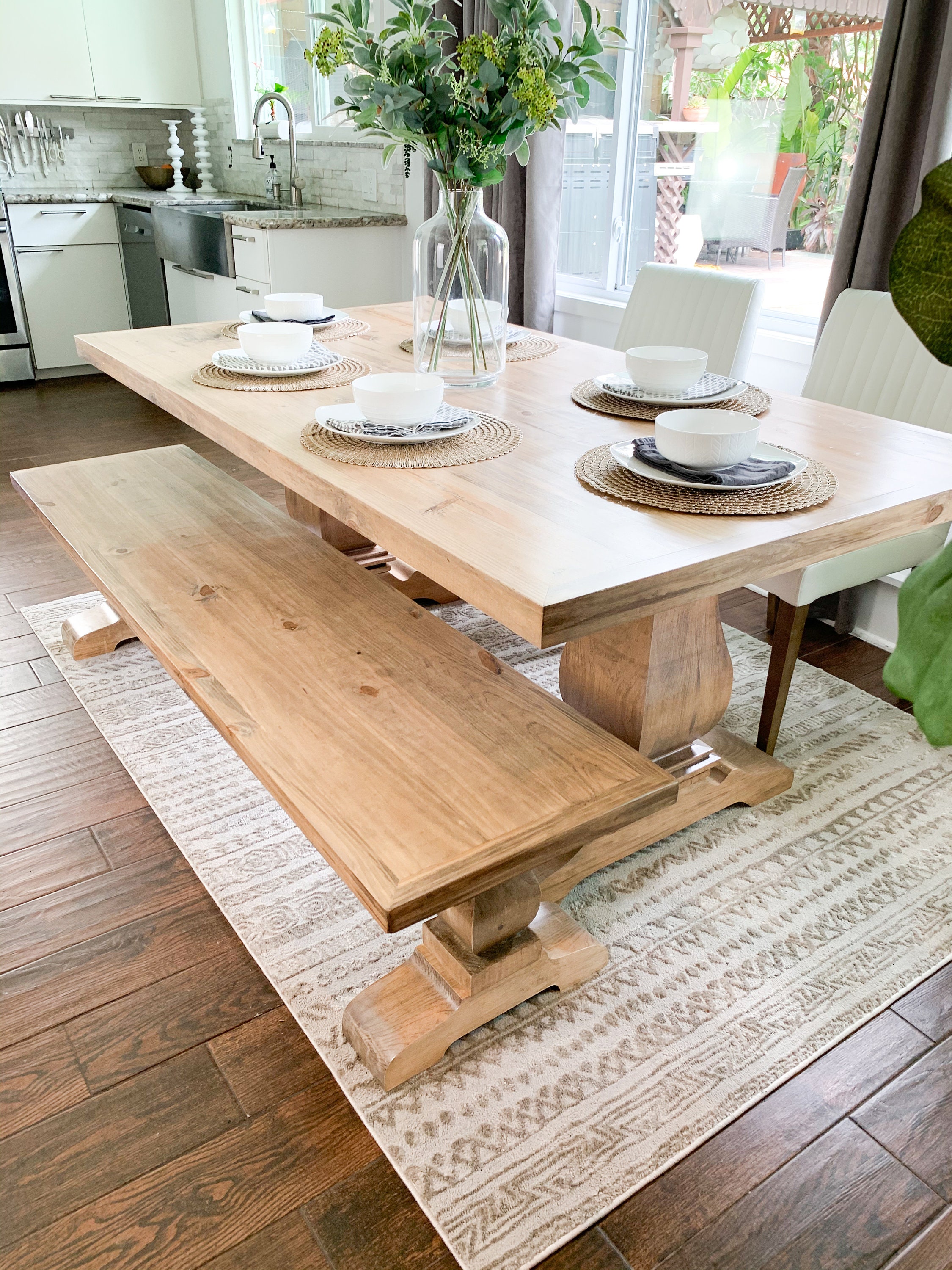 Yorkshire Solid Wood Dining Table & Bench Farmhouse Style Handmade ...