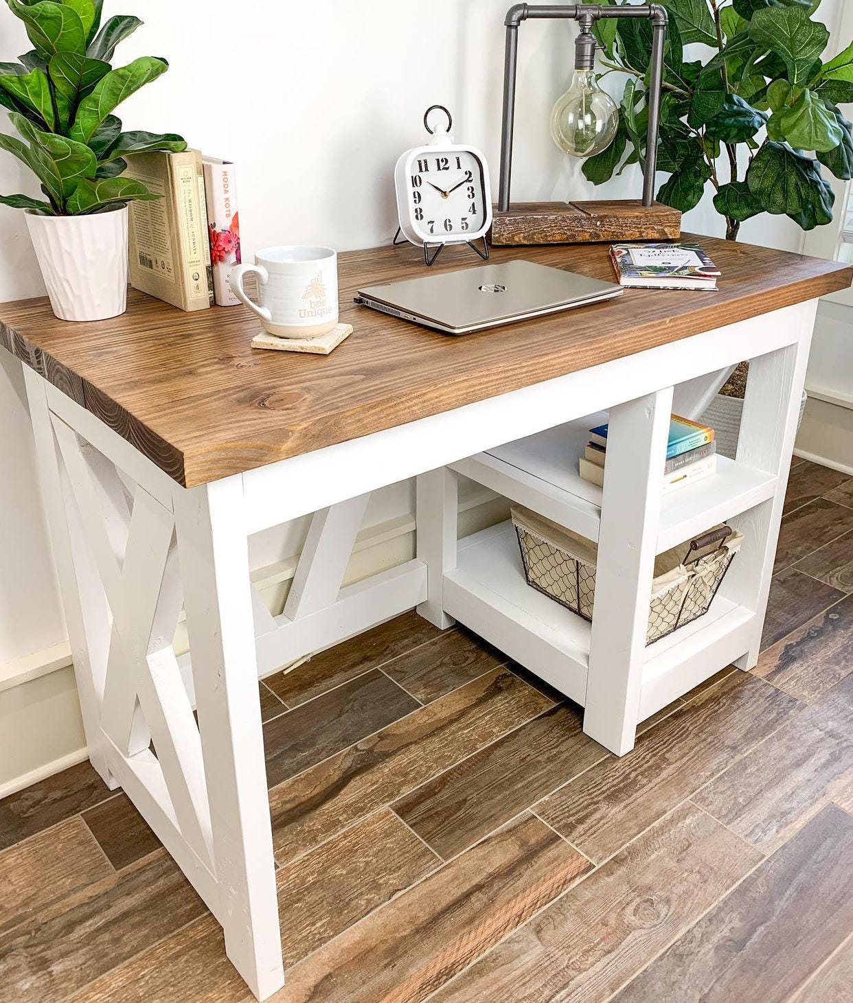 Custom Rustic Farmhouse Desk 100% Solid Wood Office Desk Handcrafted X ...