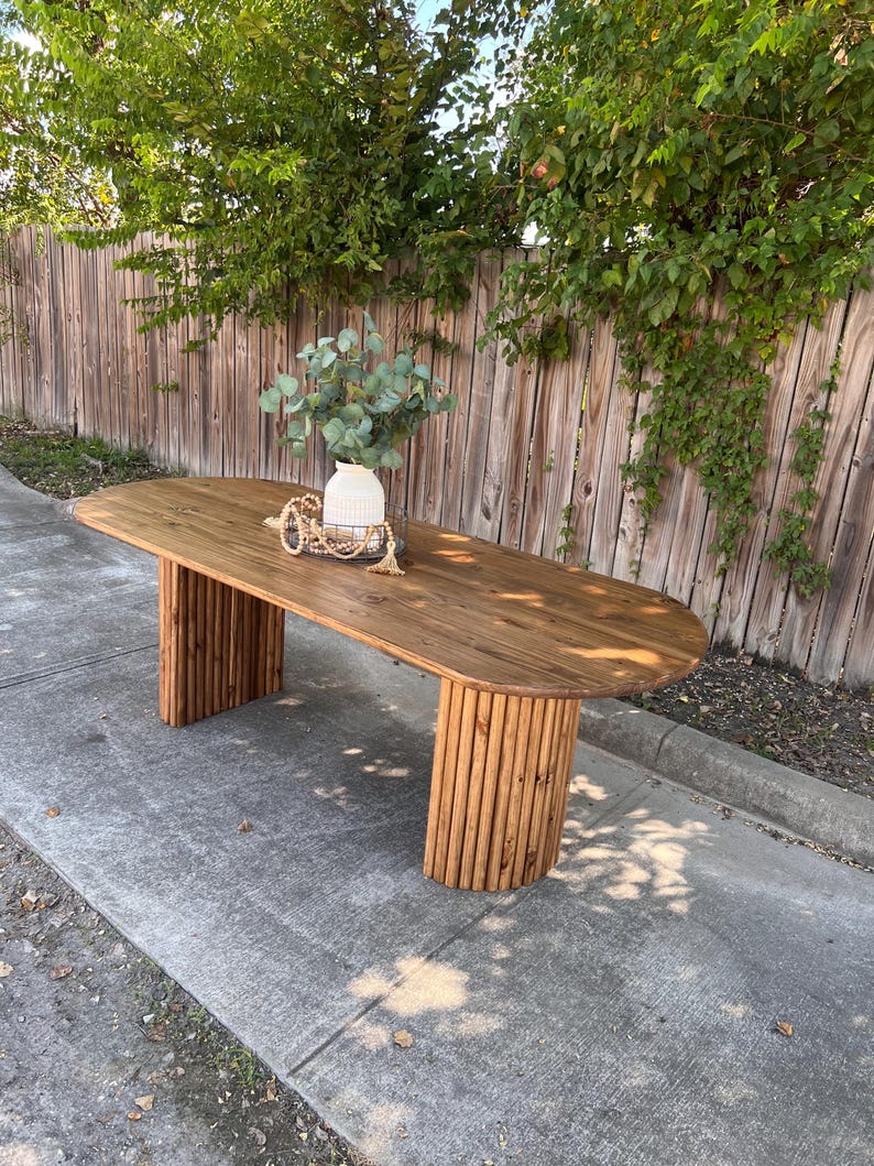 Solid Wood Racetrack Oval Dining Table Fluted Base Pedestals - Solid ...