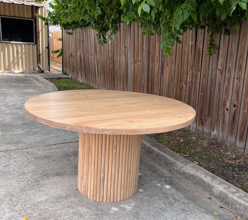 SIENNA - Custom Round Dining Table Fluted Base Pedestal Solid Wood ...