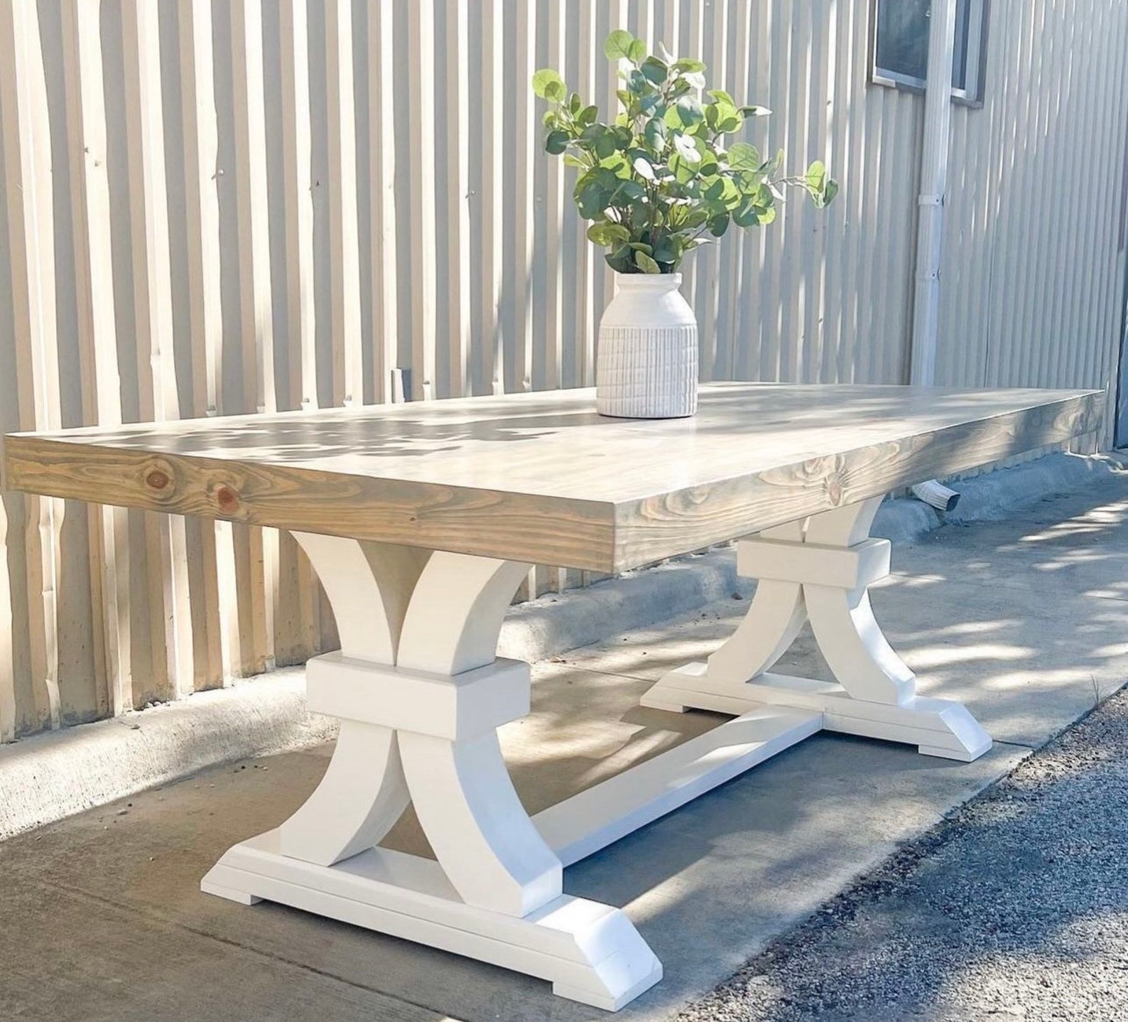 LEONA Custom Built Dining Table 100% Solid Wood Table Trestle Curved Base RH Modern Rustic Table ...