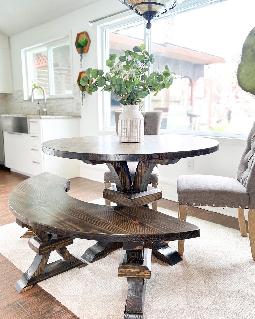 Round dining table with bench seating store