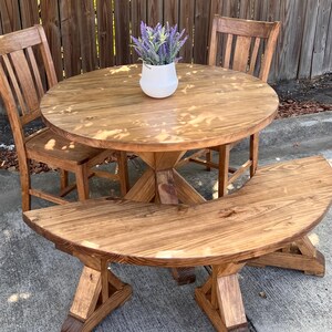 STELLA - Custom Round Dining Table Farmhouse Table Set - Chair & Curved ...