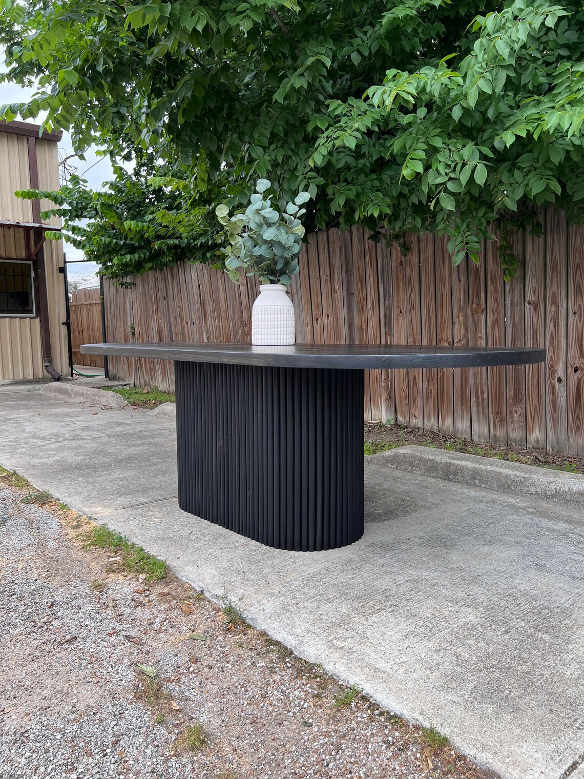 CELINE Custom Oval Racetrack Table, Solid Wood Table, Fluted Pedestal ...